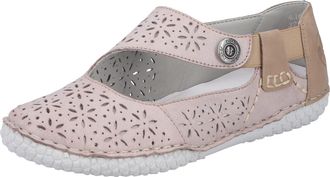 Rieker Riemchenballerina RIEKER, Damen, Gr. 43, hellbeige, Glattleder, Nubuklederimitat, Schuhe Riemchenballerina, Schlupfschuh, Slipper mit modischer Perfor