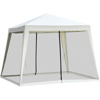 OUTSUNNY Tonnelle barnum style colonial dim. 3L x 3l x 2,45H m 4 moustiquaires 2 zipp&eacute;es beige noir