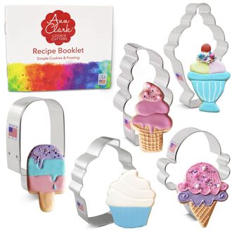Ann Clark Cookie Cutters Ausstechformen für Eiscreme und Süßigkeiten, 5-teiliges Set von Ann Clark, Eistüte, weicher Servierkegel, Eis am Stiel, Eisbecher