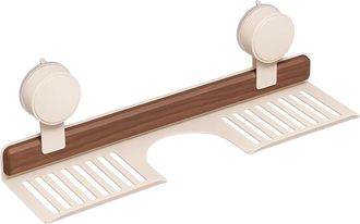 Generic Saugnapfregal aus Walnussholz für Badezimmer und Küche, Wandregal über dem Wasserhahn, Abnehmbarer Wasserhahn-Organizer, Holz-Wasserhahn-Aufbewahrungs