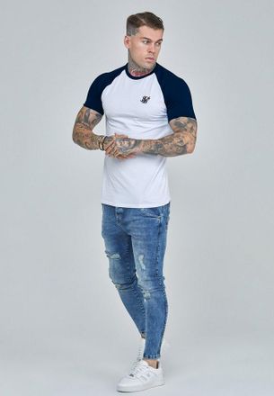 Siksilk T-Shirt SikSilk Herren Wei&szlig; and Navyblau Raglan T-Shirt