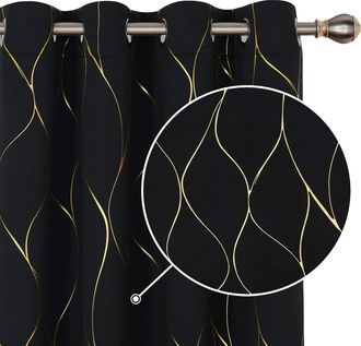 Deconovo Verdunkelungsgardinen Blickdichte Ösen Vorhänge Wohnzimmer mit Muster Dicke Thermovorhang Kälteschutz Thermogardine Hitzeschutz, 183x117 cm(HöhexBreit