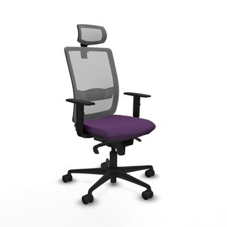 Piqueras y Crespo Haches atmungsaktiver B&uuml;rostuhl mit 1D-Armen, h&ouml;henverstellbare Lendenwirbelst&uuml;tze und h&ouml;henverstellbares Kopfteil, Grau/Violett