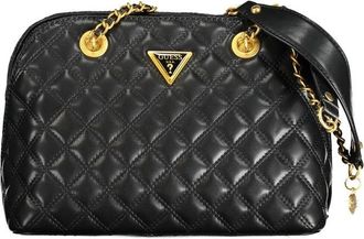 Guess Femme, Sacs, Noir, Taille: ONE Size Sac &agrave; bandouli&egrave;re en poly&eacute;thyl&egrave;ne noir avec poign&eacute;es cha&icirc;ne