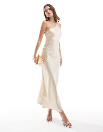Object Robe longue asym&eacute;trique en satin - Cr&egrave;me-Blanc