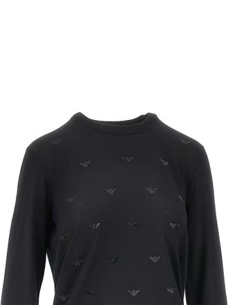 Emporio Armani Eagle Motif Crystal-Embellished Sweater - Black