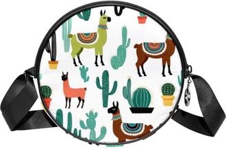 Generic Sac &agrave; bandouli&egrave;re rond pour femme, petit sac &agrave; bandouli&egrave;re en forme de cactus et alpaga avec fermeture &eacute;clair et bretelles r&eacute;glables