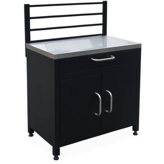 Sweeek Meuble de cuisine ext&eacute;rieure en acier avec 1 tiroir et 1 porte et 1 grille de suspension L80