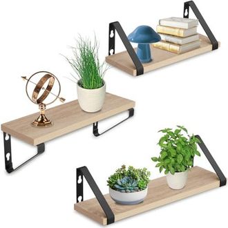 TecTake Lot de 3 Étagère Murale Style Industriel Minimaliste, Étagères suspendues, Decoration Maison Decoration Chambre Cuisine Salon, Etagere Murale Bois et 