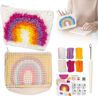 Generic DIY-H&auml;kel-Teppichherstellungsset, Kn&uuml;pfhaken-Teppich-Kit Mit Halbfertiger Netztasche, Farbigem Garn Und Haken, DIY-Basteltaschen-Material-Kit for Anf&auml;