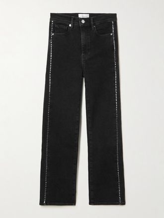 Frame Denim Jean Droit Raccourci Taille Haute &Agrave; Ornements Le Sleek - Noir