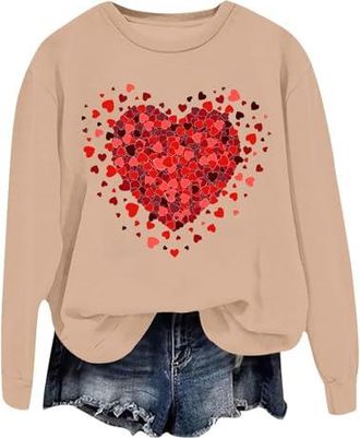 Generic Pull Femme Coeur Imprim&eacute; Sweatshirt Saint-Valentin T-shirt &agrave; manches longues d&eacute;contract&eacute; Col rond Pull &eacute;l&eacute;gant sans capuche Manches longues T-shirt l&eacute;