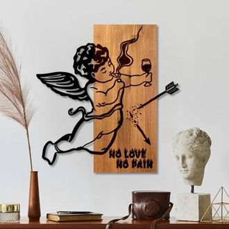 Wallity Elegant Decorative Wooden Wall Accessory, Walnut & Black, 57 x 58 x 3 cm | 50% Wood (3 cm) & 50% Metal (1.5 cm) | Unique Design for Modern Spaces