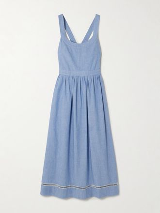 Chlo&eacute; Robe Midi En Chambray De Coton &Agrave; Finitions En Crochet - Bleu