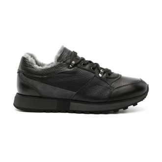 Casadei Schwarzer Leder-Sneaker mit Wollfutter - - Shoes - Herren - Schwarzk - 41 EU