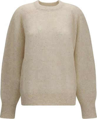 Brunello Cucinelli Pull &agrave; col rond en m&eacute;lange de mohair - Femme - Pulls - Beige - Taille: 42 FR
