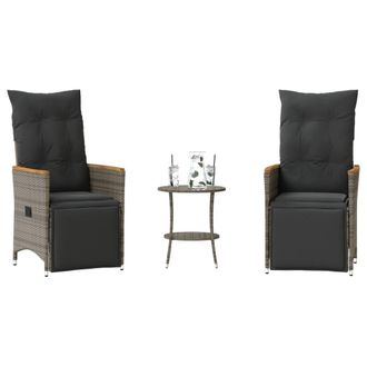 Festnight QJBSAVVA 3-TLG. Bistro-Set Balkonmöbel Set Grau Poly Rattan 56x59x92 cm klappbar verstellbar mit Kissen Robustes Gartenmöbel für kleine Balkone Garten