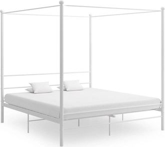 vidaXL Cadre de lit &agrave; baldaquin Blanc M&eacute;tal 180x200 cm