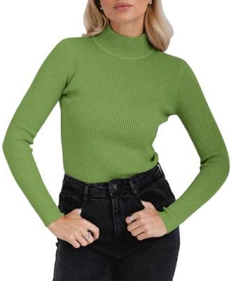 ORANDESIGNE Maillot de Corps à Manches Longues pour Femme Haut Col Roulé sous-Vêtements Automne-Hiver Chaud Solide Ajustée Pulls élastique Sweatshirt A Vert Taill