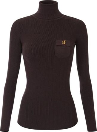 Elisabetta Franchi Haut en maille c&ocirc;tel&eacute;e avec col roul&eacute; raffin&eacute; - Femme - Pulls - Brun - Taille: 38 FR