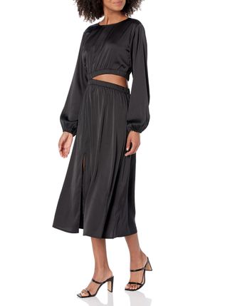 The Drop Midikleid für Damen, Jacob Seidig Langärmlig Diskreter Ausschnitt, Schwarz, Größe XXS