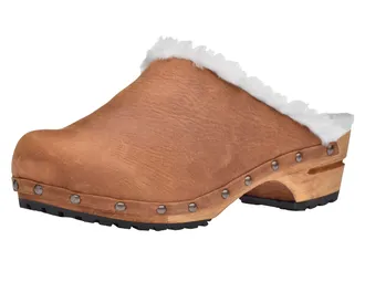 Sanita Hese offener Clog | Original handgemacht | Leder-Holzclogs für Damen | Nachhaltige Materialen | Braun | 37 EU