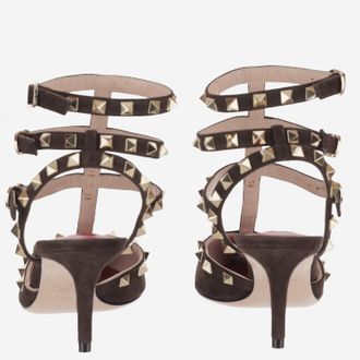Valentino Garavani Womens Pumps Rockstud Suede Ebony Brown Leather