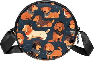 Generic Sac &agrave; bandouli&egrave;re circulaire pour femme, petit chien, sac &agrave; bandouli&egrave;re avec fermeture &eacute;clair, bretelles r&eacute;glables, sac &agrave; main rond d&eacute;contract&eacute; pour f