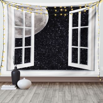 Abakuhaus Weltraum Wandteppich, Fenster zum Weltraum aus Weiches Mikrofaser Stoff Waschbar ohne Verblassen Digitaldruck, 150 x 110 cm, Schwarz Weiß Grau