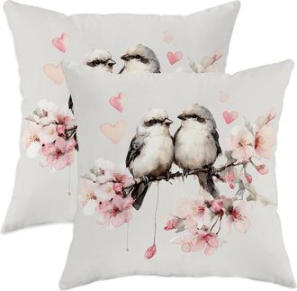 Generic V&ouml;gel, Romantisch, Fantasievoll, Kirschen, Herzen, Fr&uuml;hling Zierkissenbezug Mit Rei&szlig;verschluss Zierkissenbez&uuml;ge Dekorative Kissenh&uuml;lle F&uuml;r Bett Schlaf