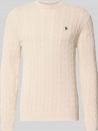 Review Strickpullover mit Zopfmuster und Logo-Stitching