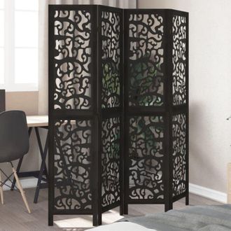 vidaXL Vidaxl - Cloison de s&eacute;paration paravent 4 panneaux noir - Bois de paulownia massif - Dimensions 140-145 x 180 cm - Assemblage requis