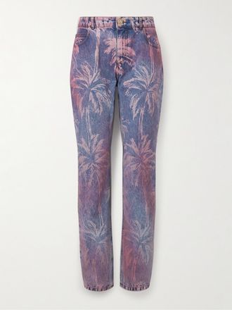 Balmain Jean Boyfriend Imprim&eacute; Palm Trees - Bleu