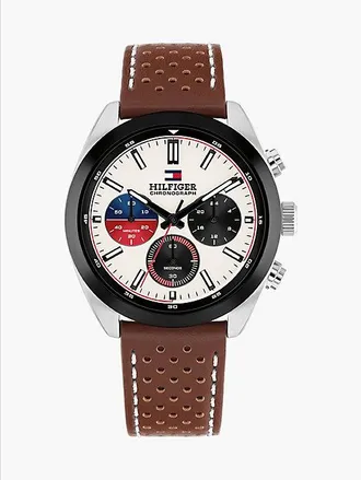 Tommy Hilfiger Montre &agrave; bracelet marron et bo&icirc;tier contrast&eacute;