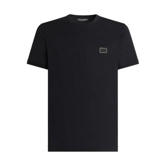 Dolce & Gabbana Baumwoll-T-Shirt mit Logo-Plakette - - Tops - Herren - Blau - M