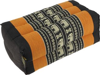 Guru Shop Meditationskissen, Blockkissen, Eckiges Yoga St&uuml;tzkissen, St&uuml;tzkissen, Thai Nackenst&uuml;tze mit Kapok - Schwarz/orange, 10x20x30 cm
