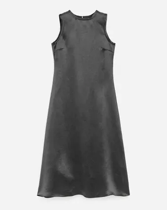 Arket Midikleid Aus Satin Mit Crinkle-Effekt -Grau