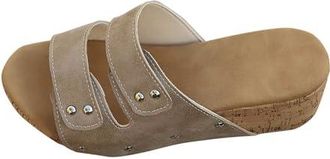 Generic Pantoufles pour femme - Sabots en cuir &agrave; bout ouvert pour femme - Bout &eacute;pais - Talon inclin&eacute; - Sandales &agrave; enfiler - Sandales dint&eacute;rieur en cuir confor