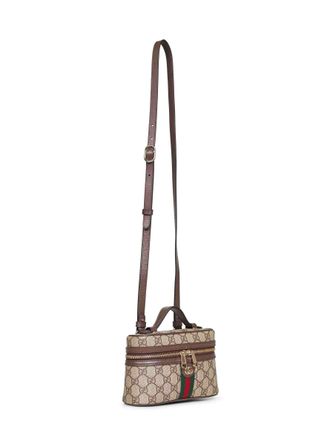 Gucci Womens Ophidia Small Vanity Bag Beige And Dark Brown Polyurethane Handbags Hand