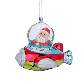 Magic Bodyfashion Christbaumschmuck Glas Weihnachtsmann im Flugzeug 10cm Weihnachtsfiguren bunt