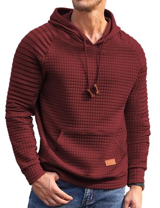 Coofandy Herren Hoodie Kordelzug Sweatshirt mit Kapuze Casual Kapuzenpullover Hoodies mit Tasche Blau Rot L