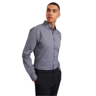 Ted Baker Herren-Oxford-Hemd mit normaler Passform, langen &Auml;rmeln und Knopfleiste (Marine)