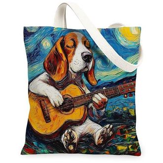 Generic Sac fourre-tout en toile motif chien basset hound pour faire du shopping, 33 x 38,1 cm, sac d&eacute;picerie r&eacute;utilisable pour femme, animal de compagnie, ch