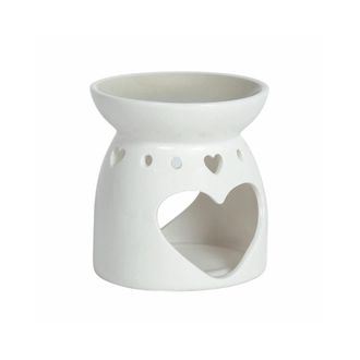 Woodbridge Candle Teelicht Duftlampe | Herzmotiv Grau | Aromalampe aus Keramik | Für Duftwachs & Öle | Romantisches Lichtspiel | Deko & Geschenkidee