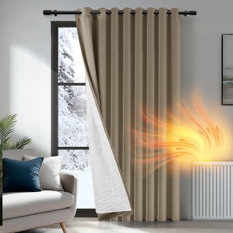 Deconovo Thermovorhang K&auml;lteschutz, Gardinen mit &Ouml;sen gegen K&auml;lte, W&auml;rmeisolierend Vorhang Verdunkelung Wohnzimmer, 245x280cm(H&ouml;hexBreite), Taupe, 1 St&uuml;ck