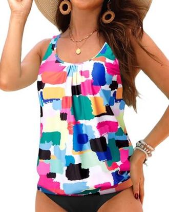 Yonique Tankini Maillot de bain deux pi&egrave;ces, Assombrissant pour femme, XL