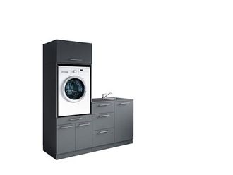 Laundreezy Waschraum Komplett-Set, Anthrazit - Modulares Schranksystem f&uuml;r Waschk&uuml;che & Hauswirtschaftsraum - 168 x 200 x 68 cm (B/H/T)