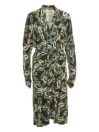 Diane Von F&uuml;rstenberg robe mi-longue ceintur&eacute;e &agrave; imprim&eacute; cha&icirc;ne - Noir