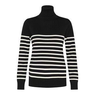 Saint Tropez Gestreifter Rollkragenpullover Schwarz - - Knitwear - Damen - Schwarzk - 2XL