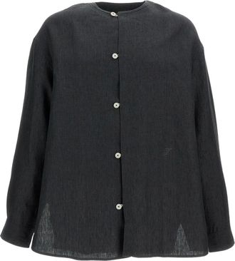 Jacquemus Homme, Chemises, Noir, Taille: M Camicia in lino girocollo